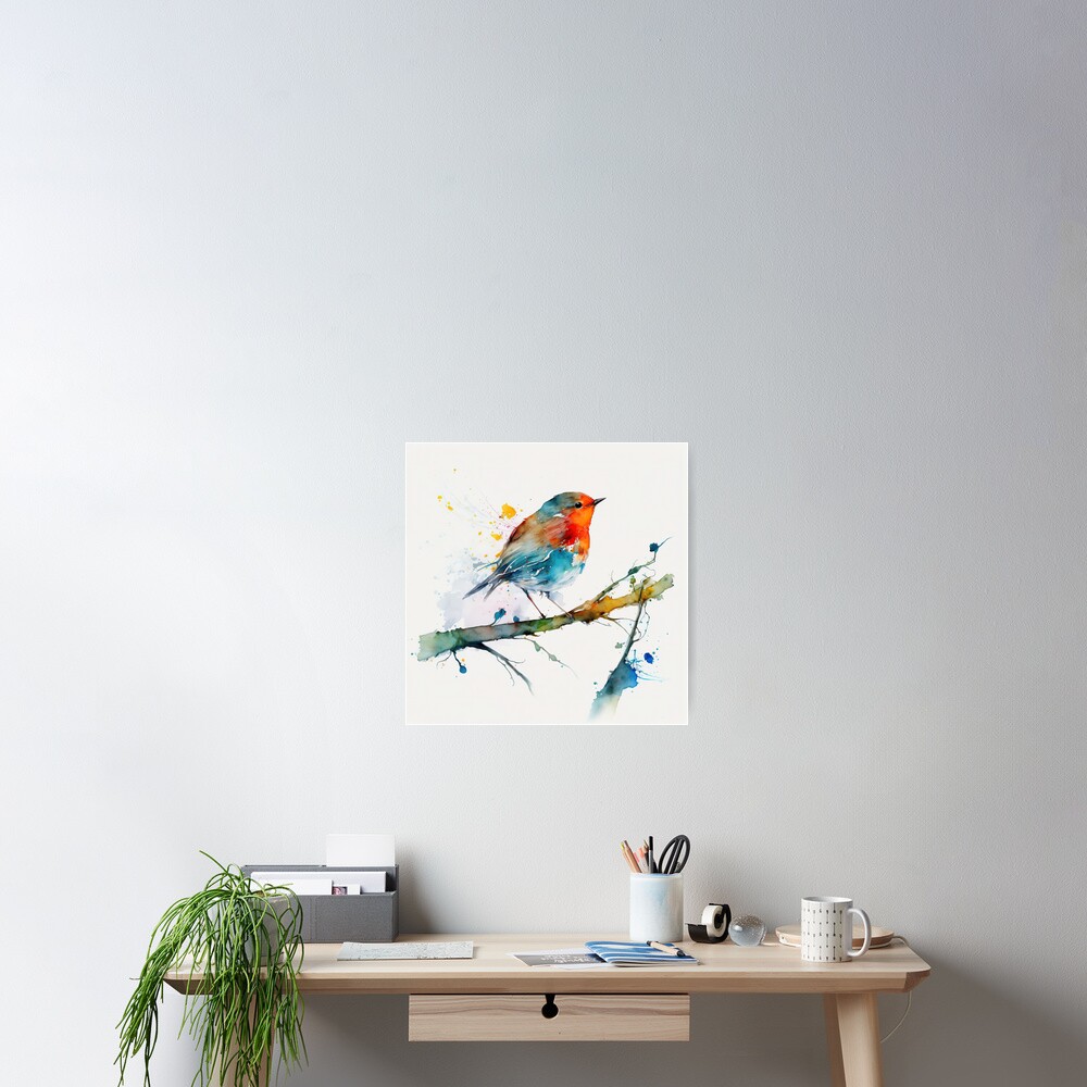 "Bright and Cheerful Watercolour Painting of a European Robin Bird with ...