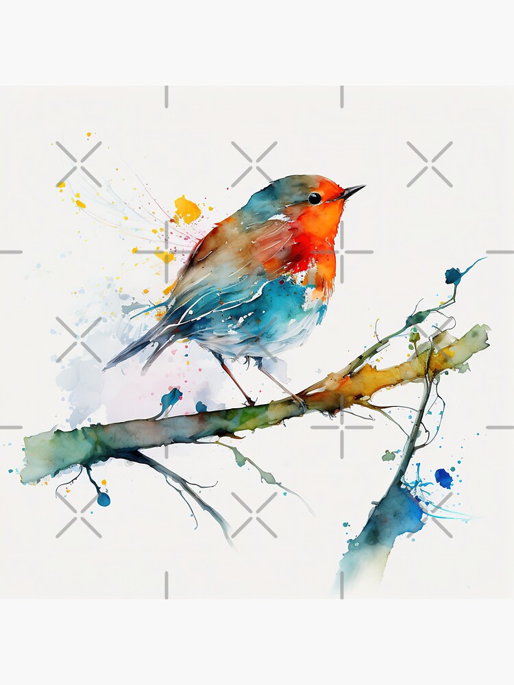 "Bright and Cheerful Watercolour Painting of a European Robin Bird with ...