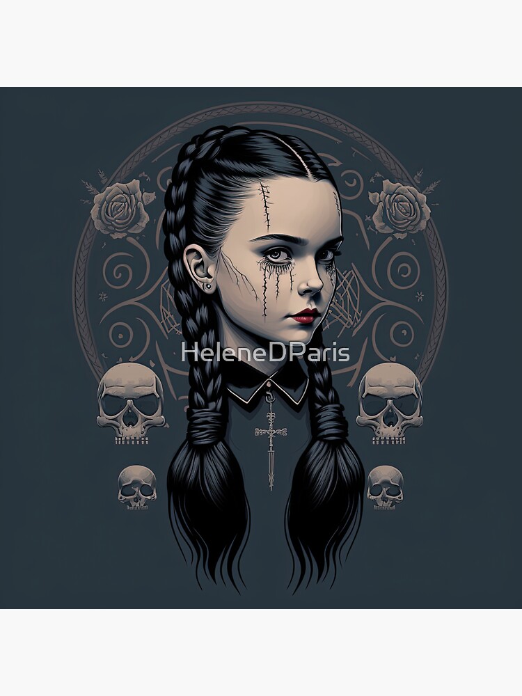 "Wednesday Addams Gothic Skull" Sticker for Sale by HeleneDParis ...