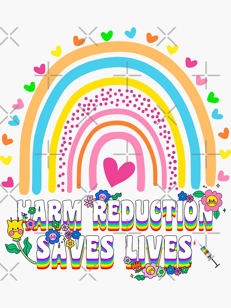 "Rainbow Harm Reduction Men Women, Harm Reduction Saves Lives" Sticker ...