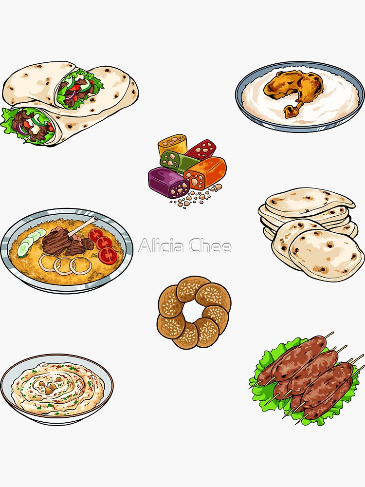 "Assorted Middle Eastern Food" Sticker for Sale by NiftyTrinket | Redbubble