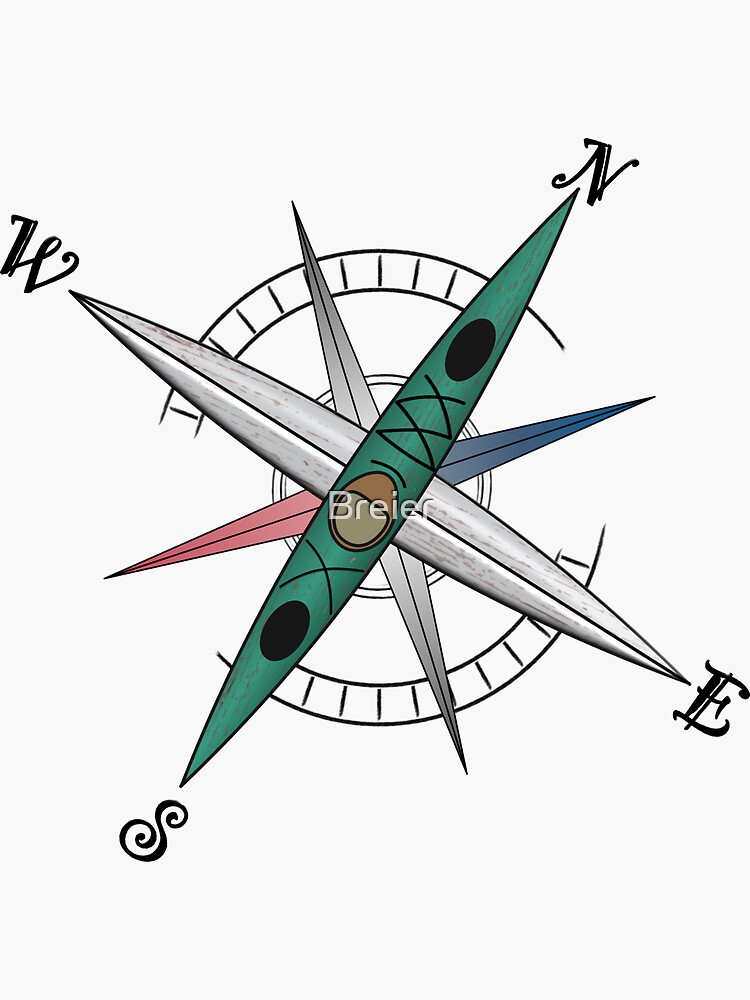"Cool kayak design with compass rose and green kayak" Sticker by Breier ...