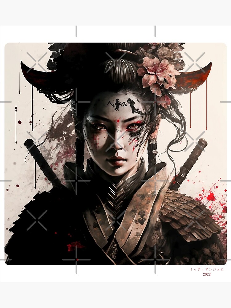 "Portrait in Ink Splash of Samurai Woman - 02" Poster for Sale by Mitch ...