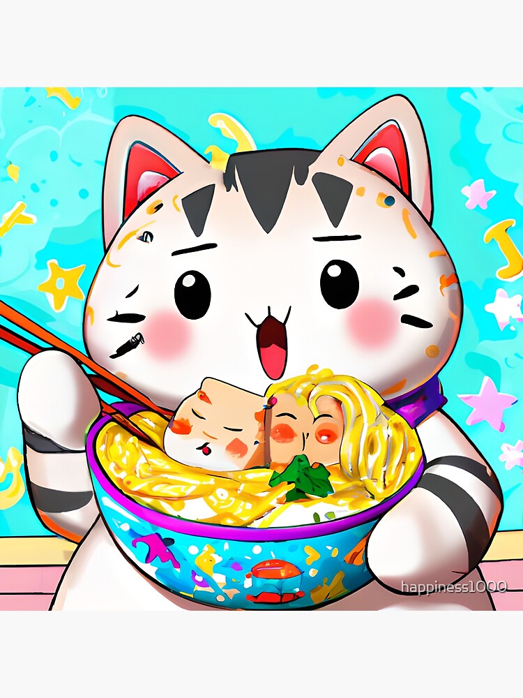 "Cute Anime Cat Eating Ramen, Cute Manga Cat Eating Ramen, Cute Anime ...