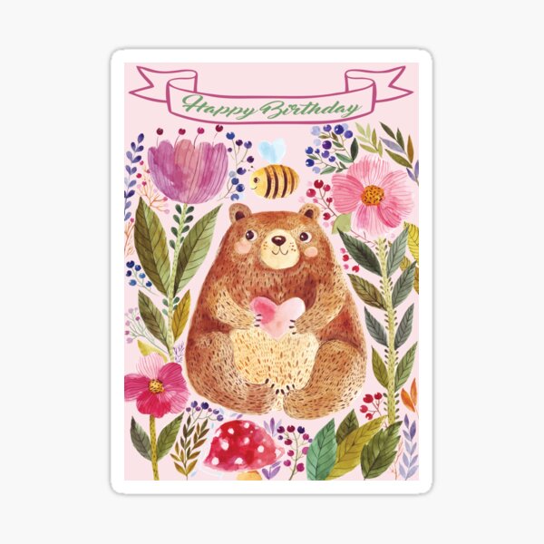 "Watercolor Animal Woodland Birthday Card" Sticker for Sale by ...