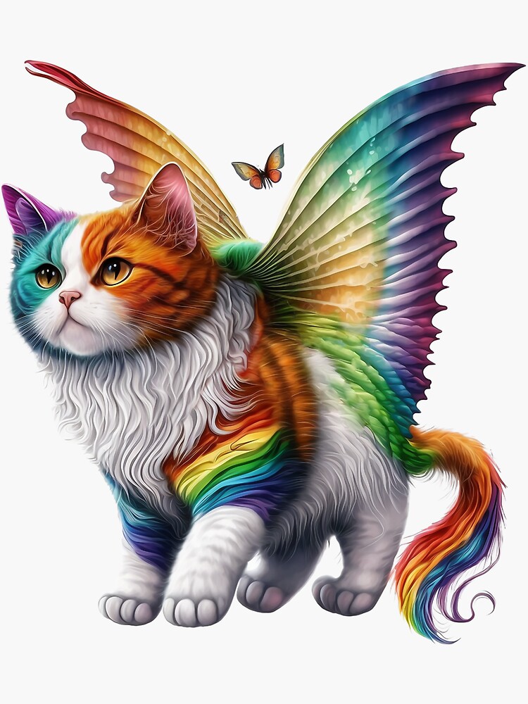"Rainbow Fairy Cat - Cute cat with butterfly wings and rainbow markings ...