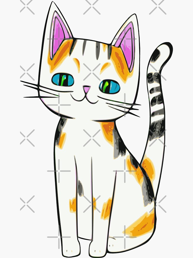 "Cute Calico Kitty Cat Digital Line Art" Sticker for Sale by ludystoday ...