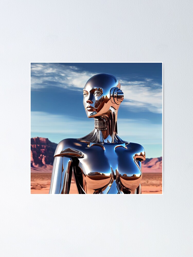 "Silver Humanoid Robot in the Desert" Poster for Sale by gregblomberg ...
