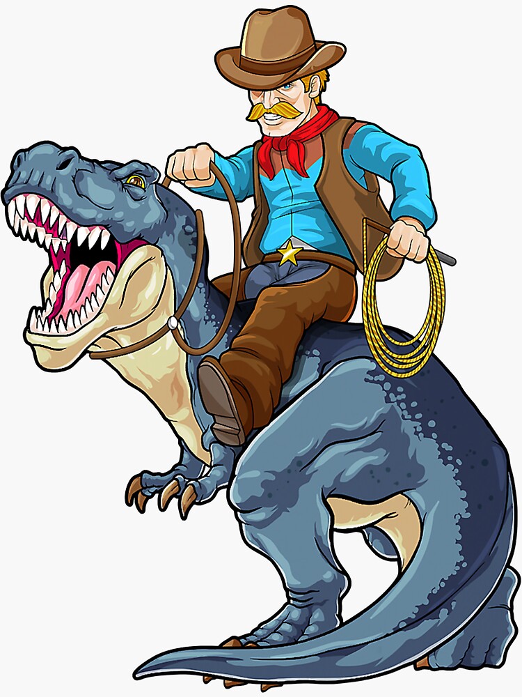 "Western Cowboy Riding T Rex Dinosaur Wild West Dino Rodeo" Sticker for ...