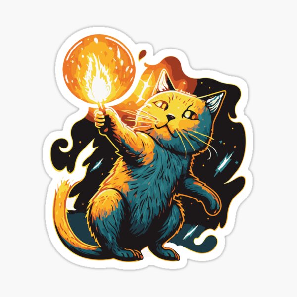"The Wizard Cat Casts Fireball" Sticker for Sale by fantasy-cats ...