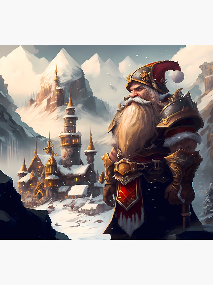 "Fantasy Art Dwarven King Father Christmas Winter Scene" Sticker for ...