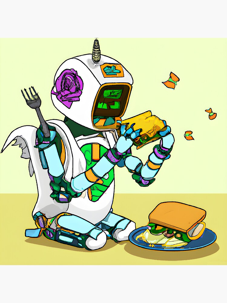 "Robot Eating Sandwich" Sticker for Sale by bura992 | Redbubble