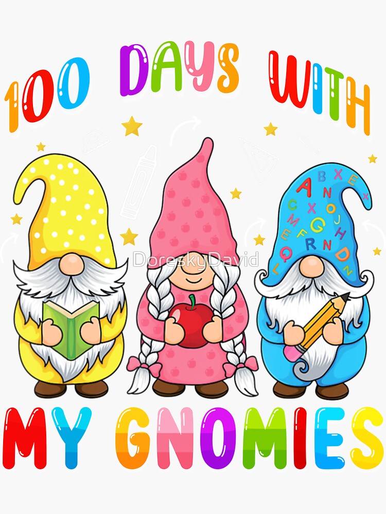 "Gnome 100 days of School Pre -k Teacher Teacher Boy Girl" Sticker for ...