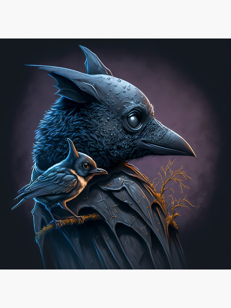 "Raven and bat, painting of two birds sitting on top of each other ...