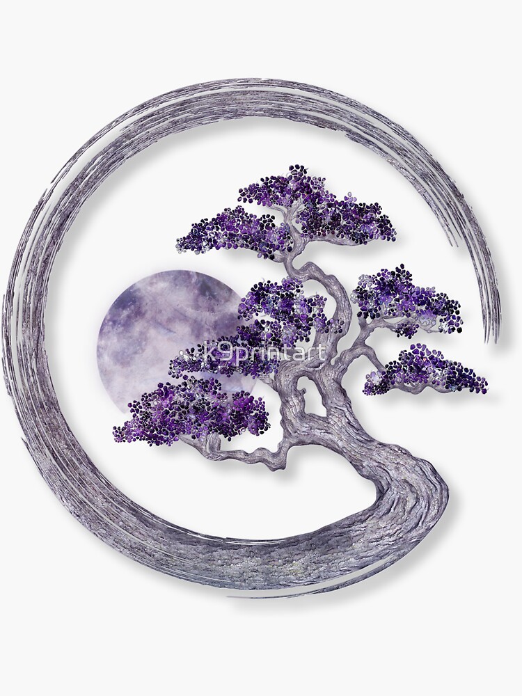 "Enso Zen Circle Amethyst Bonsai Tree " Sticker for Sale by k9printart | Redbubble