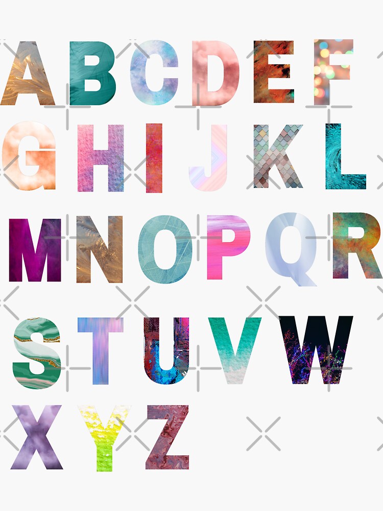 "Colorful texture alphabet letters, sticker pack" Sticker for Sale by ...