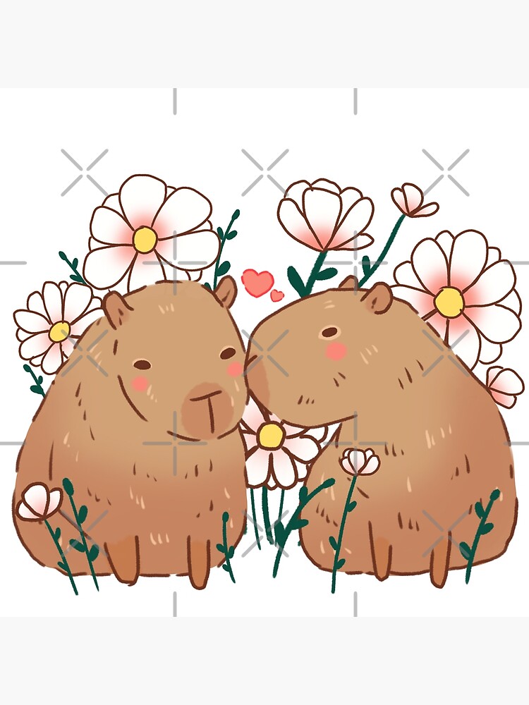 "Capybaras in love with flowers " Poster for Sale by Mayarart | Redbubble