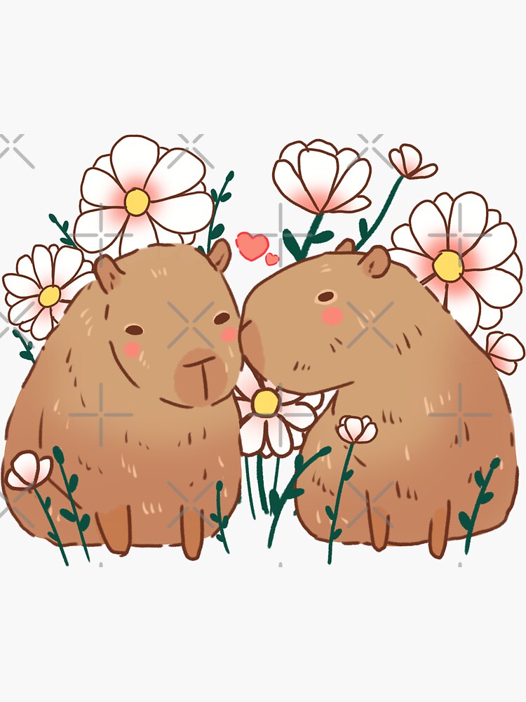 "Capybaras in love with flowers " Sticker for Sale by Mayarart | Redbubble