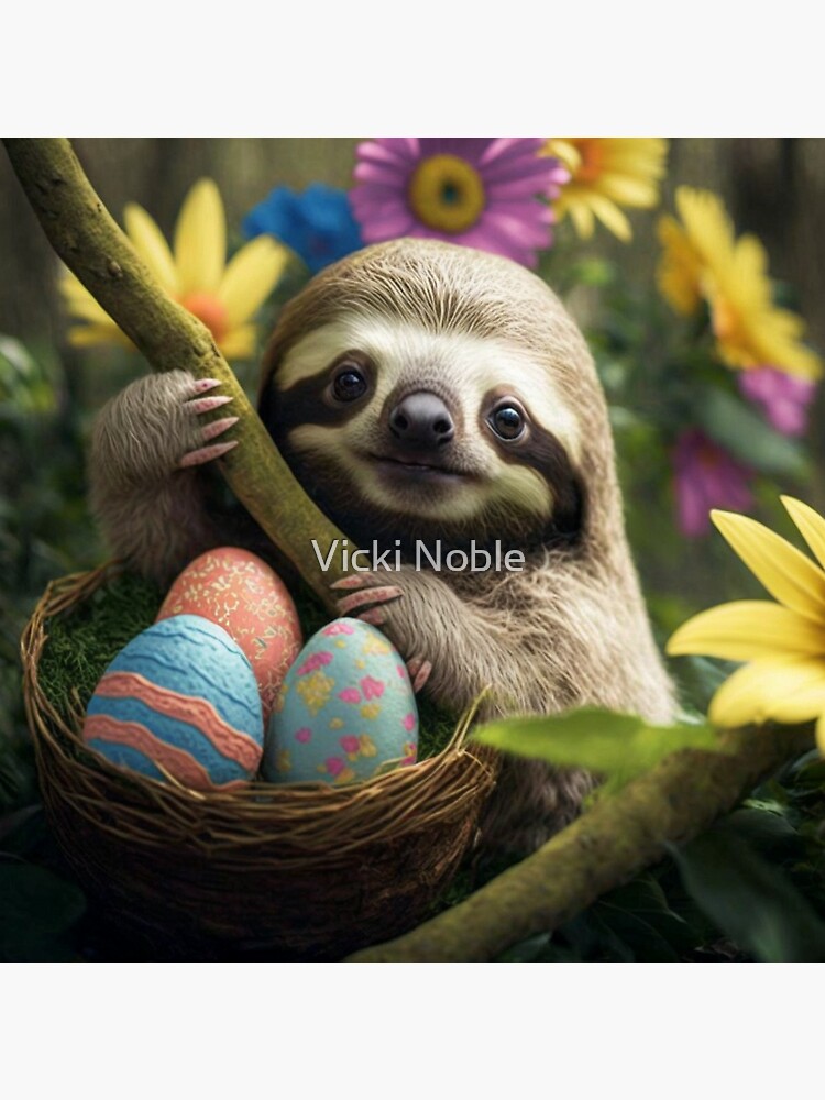 "Easter Sloth in Springtime with Eggs and Basket" Sticker for Sale by ...