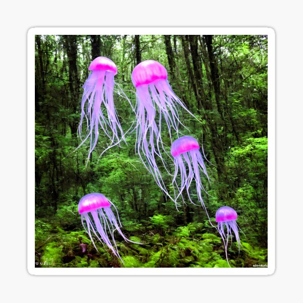 "Jellyfish swimming in the trees" Sticker for Sale by Planetporridge ...