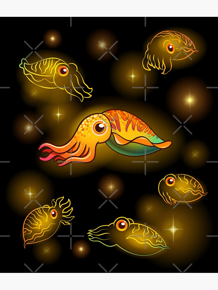 "Glowing golden cuttlefish under deepsea" Sticker for Sale by ...