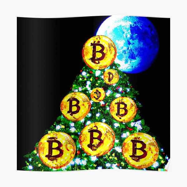"AI Art Christmas Tree in space decorated with Bitcoins" Poster for ...