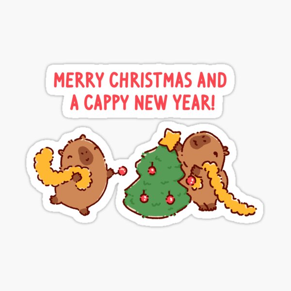 "Capybara decorating a Christmas tree, Merry Christmas and a Cappy New ...