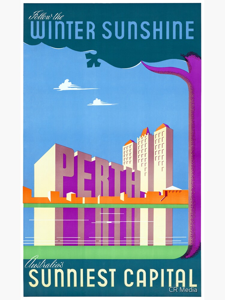 "Australia Perth Restored Vintage Travel Poster" Sticker for Sale by ...