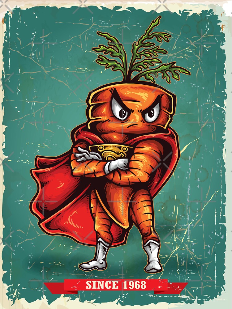 "Superhero Angry Carrot Foodie Trading Card" Sticker for Sale by ...