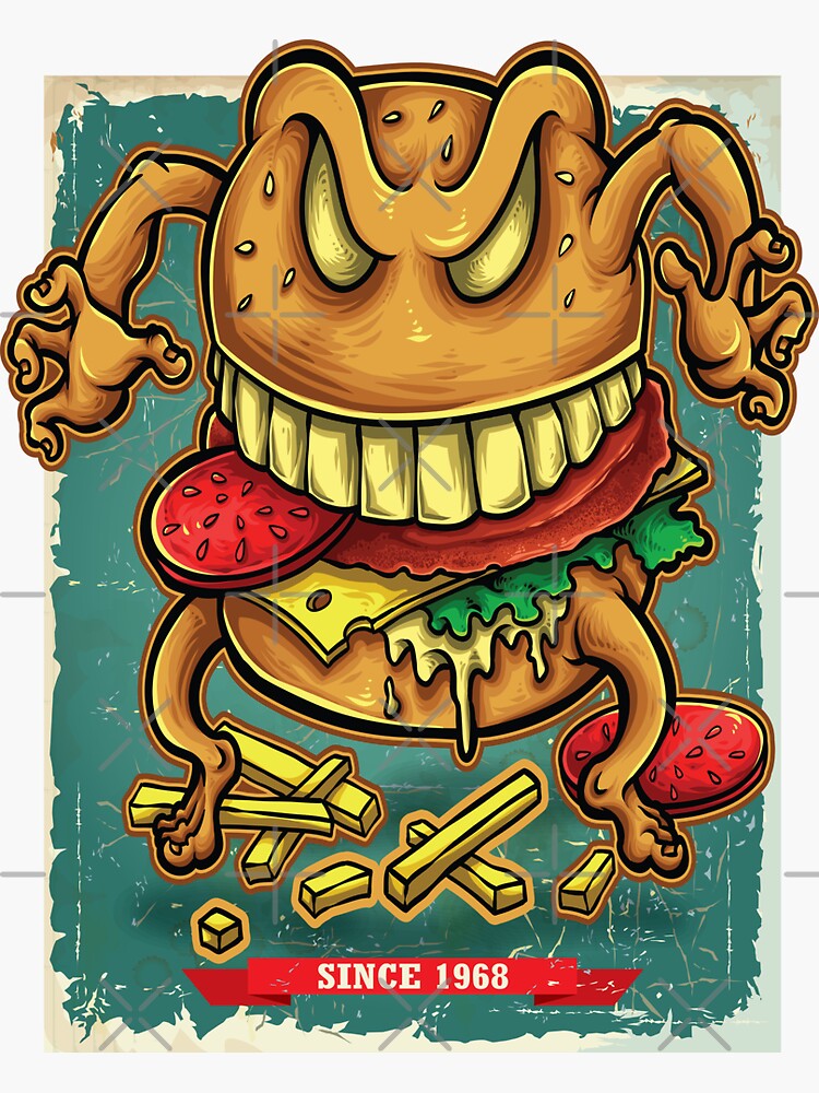 "Burger Cartoon Hamburger Cheese Burgers Trading Card Foodie" Sticker ...