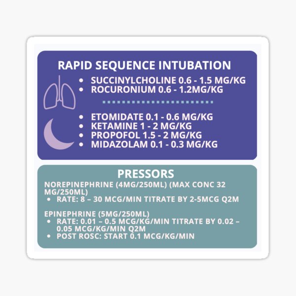 "RSI and vasopressor dosing card" Sticker for Sale by toriarsenault ...