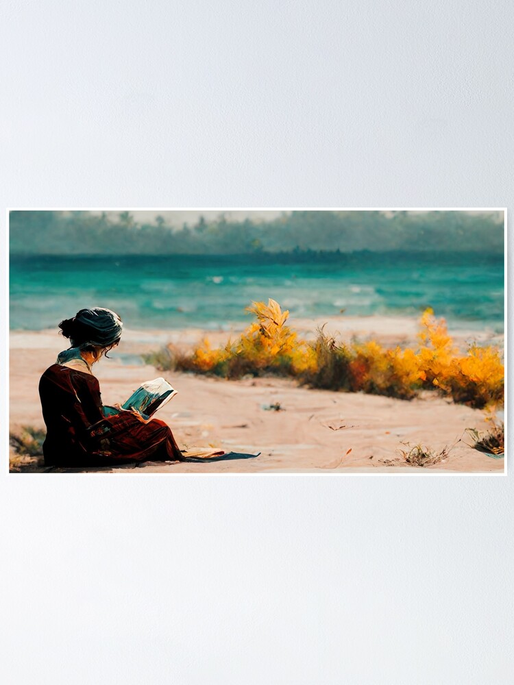 "Reading On The Beach" Poster for Sale by MrSparti | Redbubble