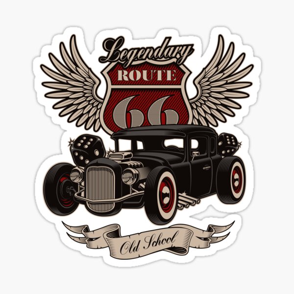 "ROUTE 66 Vintage Old School American Hot Rod" Sticker for Sale by ...