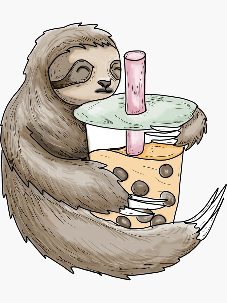 "Sloth Loves Boba " Sticker for Sale by RiceDrawings | Redbubble