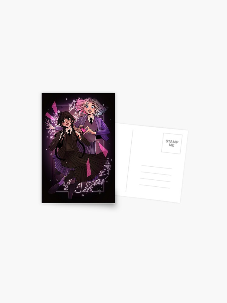"Wednesday, Thing & Enid fan art" Postcard by SumiyaArt | Redbubble