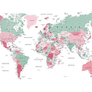 "Map of the World in Pink and Mint Green" Poster for Sale by ...