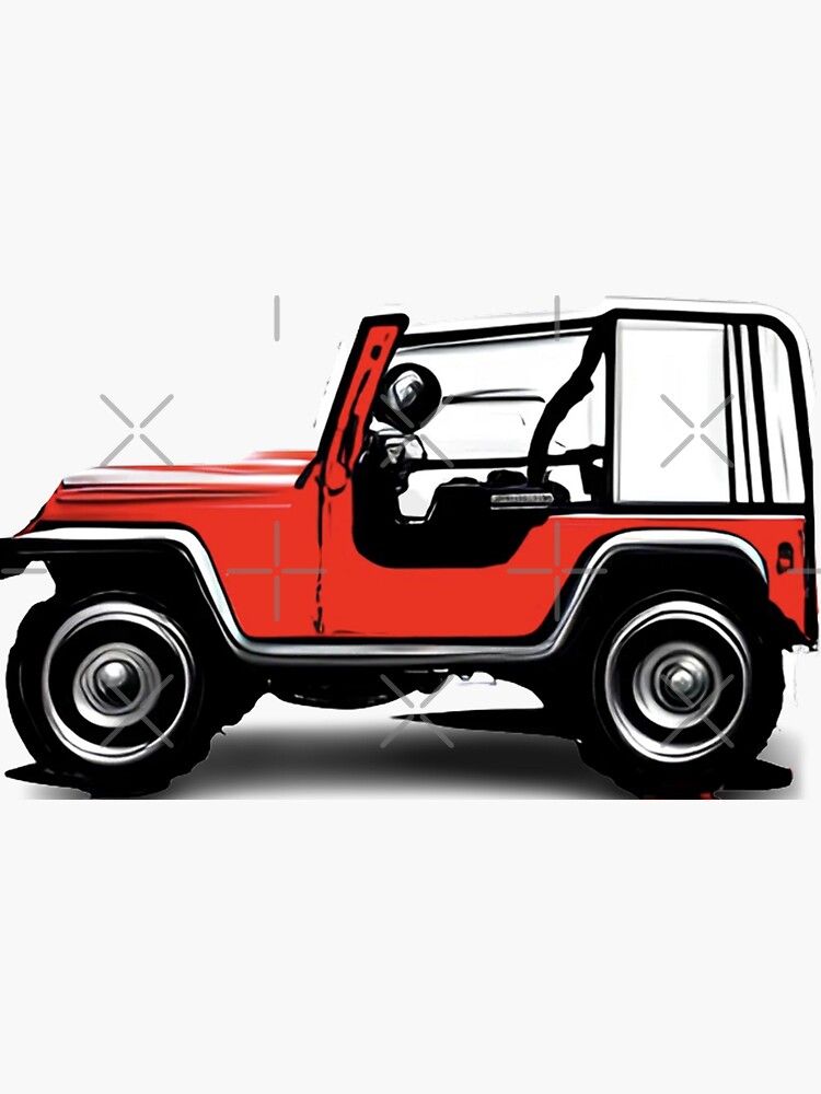 "Red vintage flat fender Jeep side Cartoon art print" Sticker for Sale ...