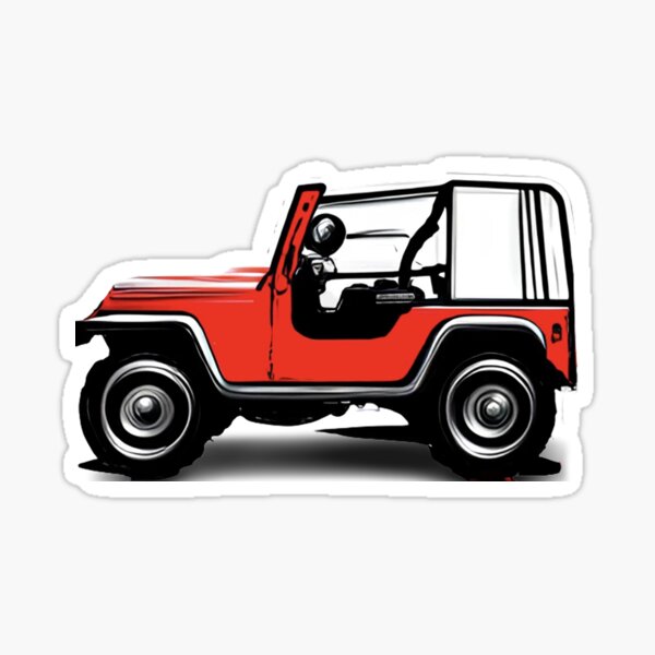 "Red vintage flat fender Jeep side Cartoon art print" Sticker for Sale ...