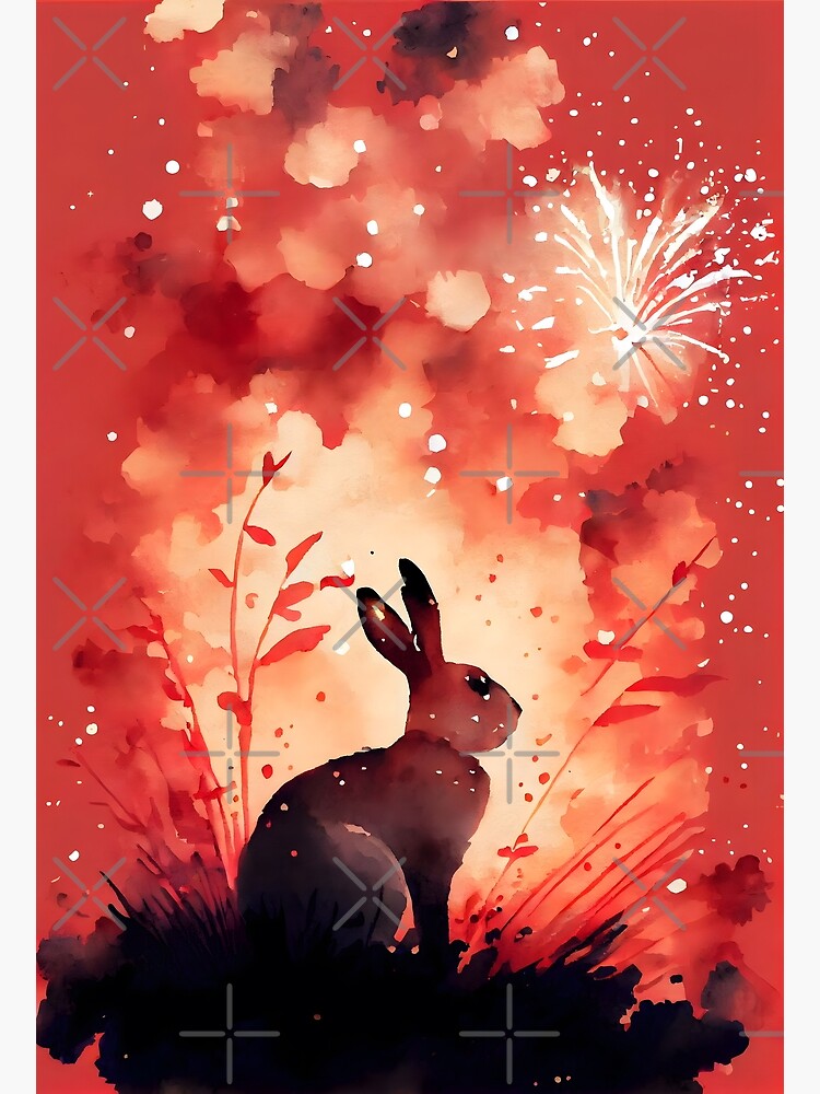 "Year of the Rabbit and Fireworks Chinese New Year 2023 Red ...