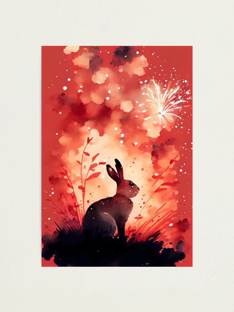 "Year of the Rabbit and Fireworks Chinese New Year 2023 Red ...