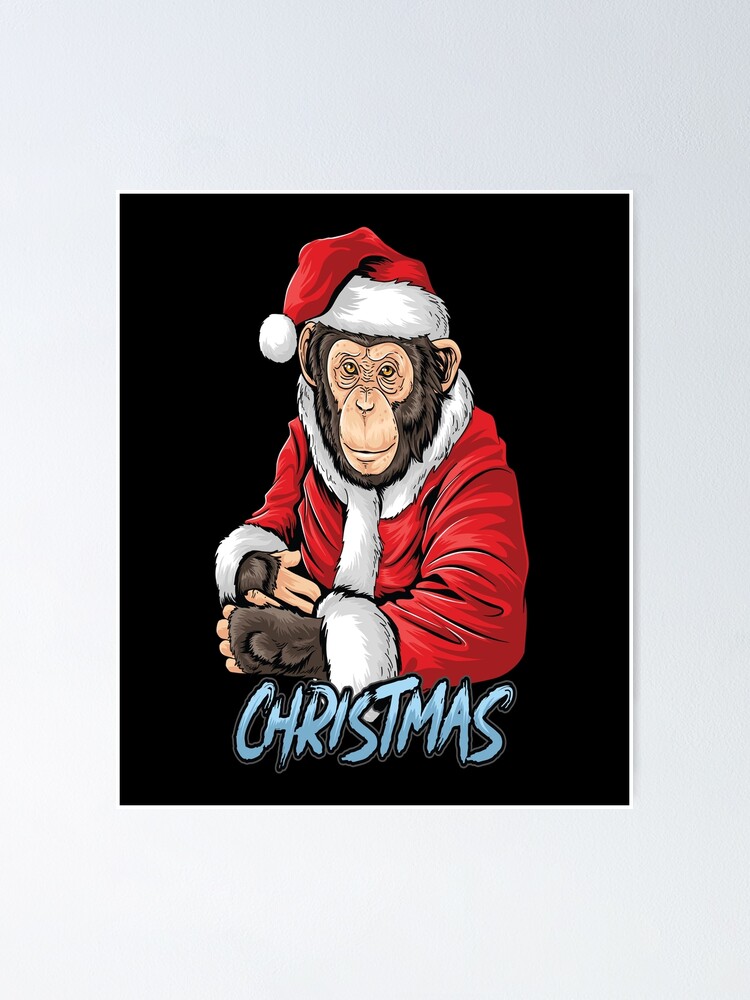 "christmas santa claus cute chimpanzee monkey" Poster for Sale by ...