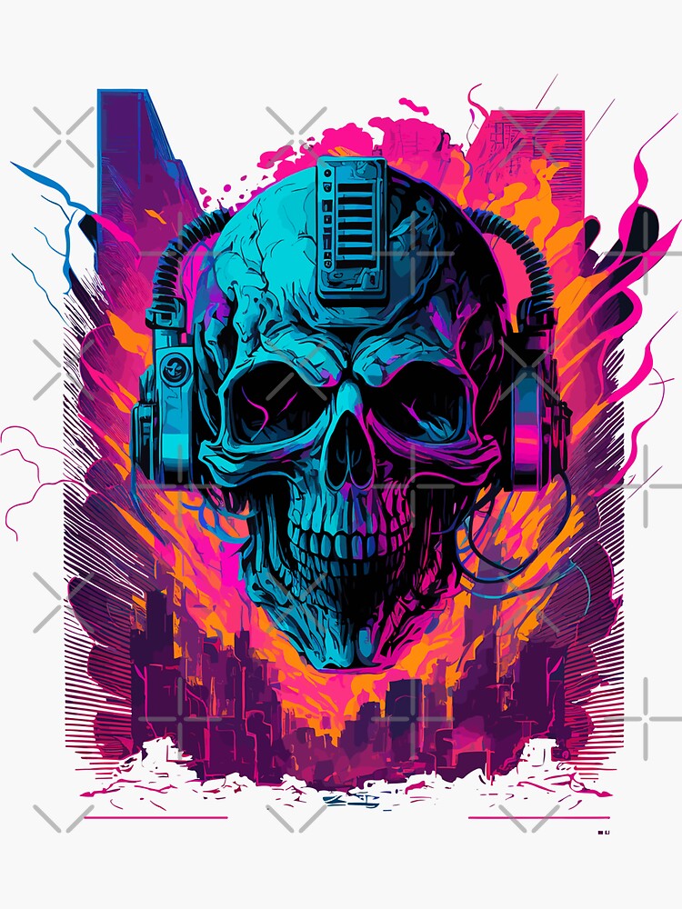 "Synthwave Cyberpunk Skull Explosion" Sticker for Sale by ChasmicArt ...