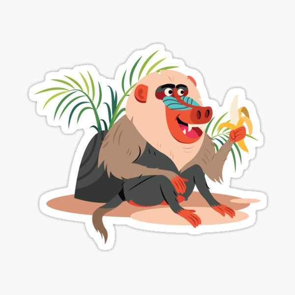 "Baboon animal painting colored cartoon character sketch" Sticker for ...
