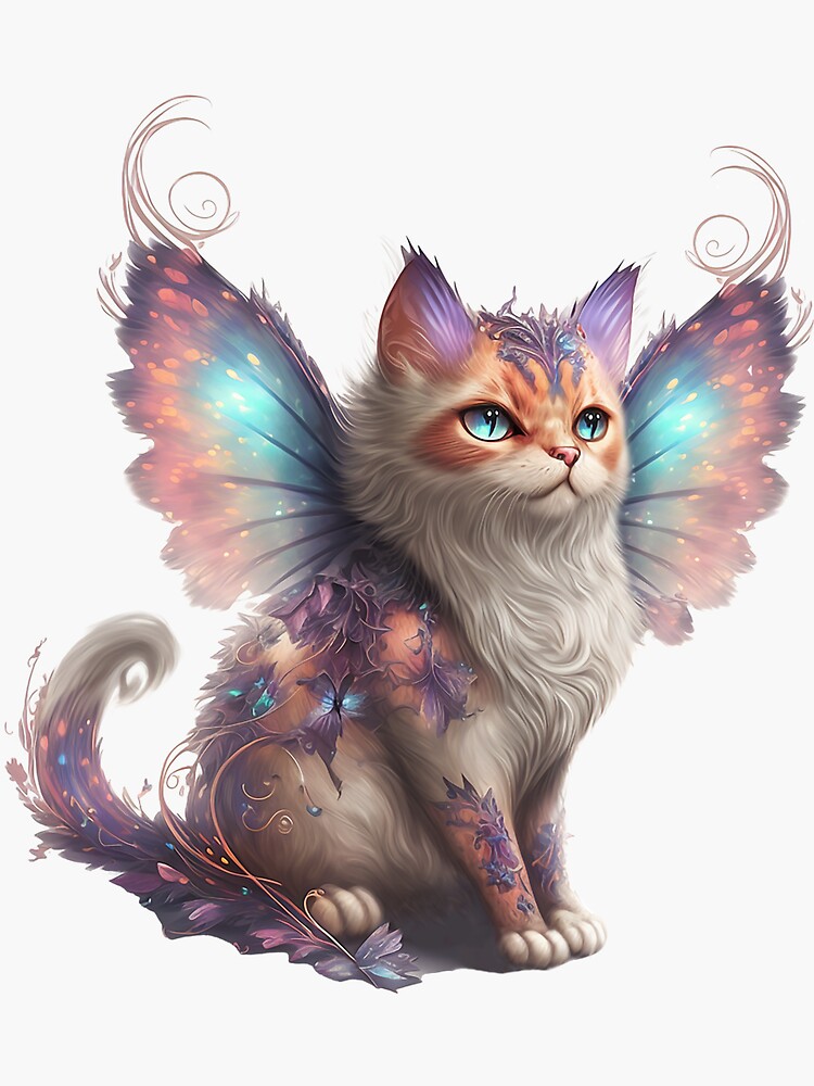 "Purple and Teal Fairy Cat - Cute Kitty with Butterfly wings - Magical ...