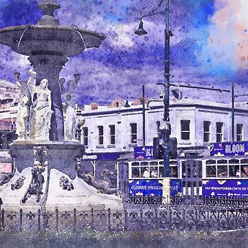 "Alexandra Fountain and Tourist Tram - Artists Watercolor and Sketch ...