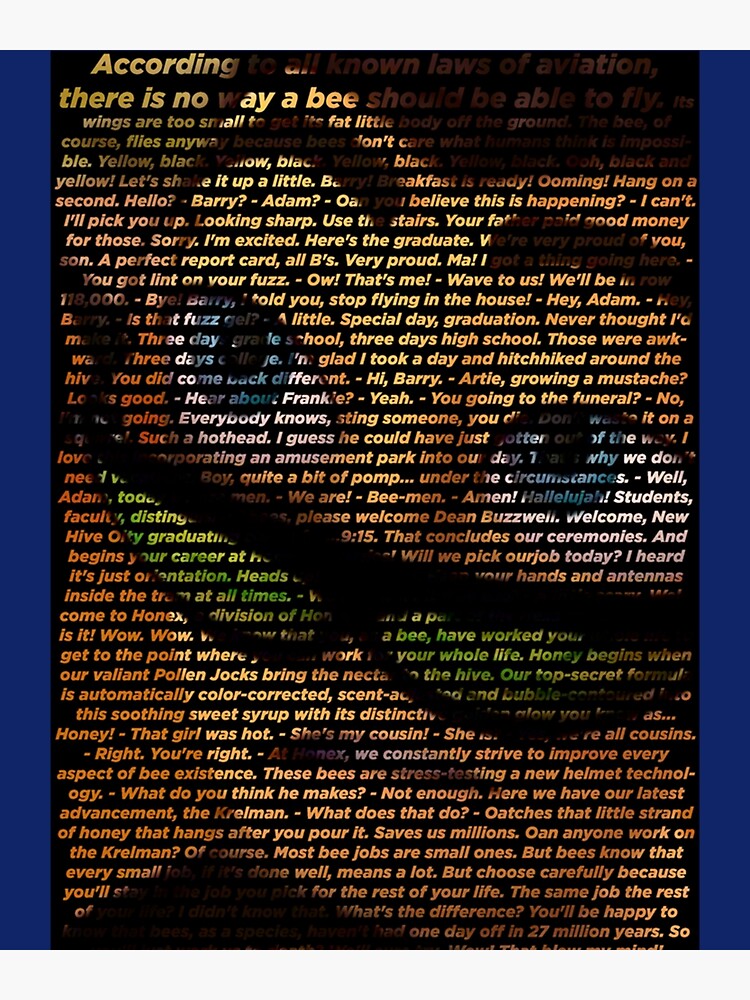 "bee movie script ( you can read it) high quality " Poster for Sale by ...