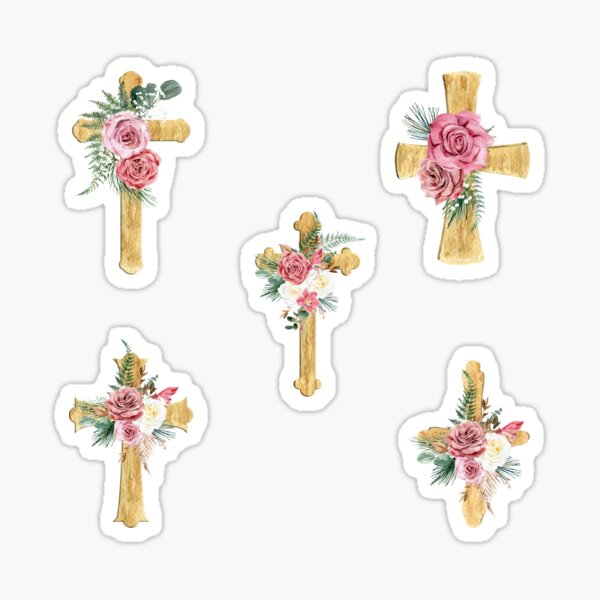 "Cute Watercolor Floral Christian Cross Pack" Sticker for Sale by Cross ...