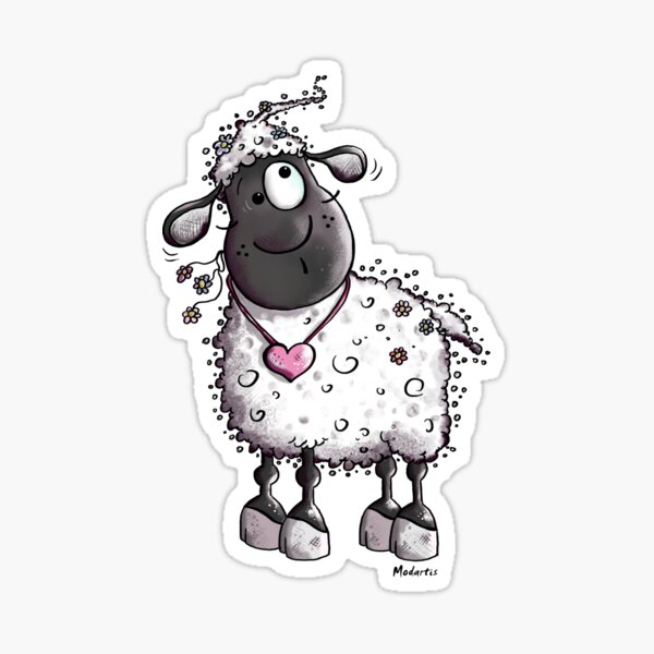 "Fluffy sheep with heart - Cartoon - Farm - Cute - Gift" Sticker for ...