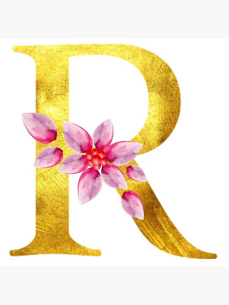 Póster «R letra de brillo dorado, abc, alfabeto botánico, pintura ...