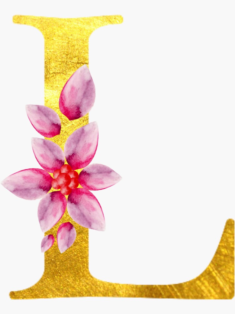 Pegatina «L letra de brillo dorado, abc, alfabeto botánico, pintura ...